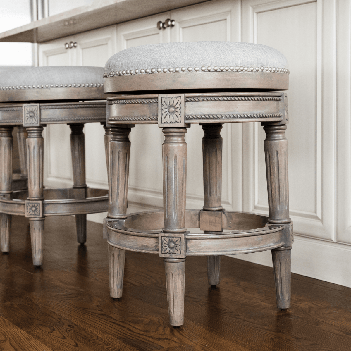 Pullman Backless Counter Stool in Grey Finish with Grey Fabric – Maven Lane