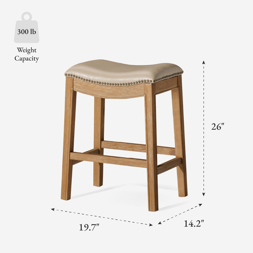Adrien Saddle Counter Stool in Natural Finish with Beige Faux Leather ...