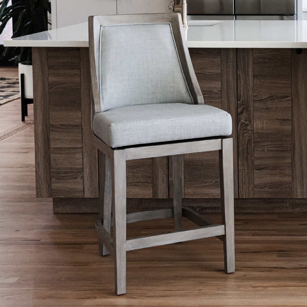 Vienna Swivel Counter Stool in Grey Finish with Grey Fabric – Maven Lane