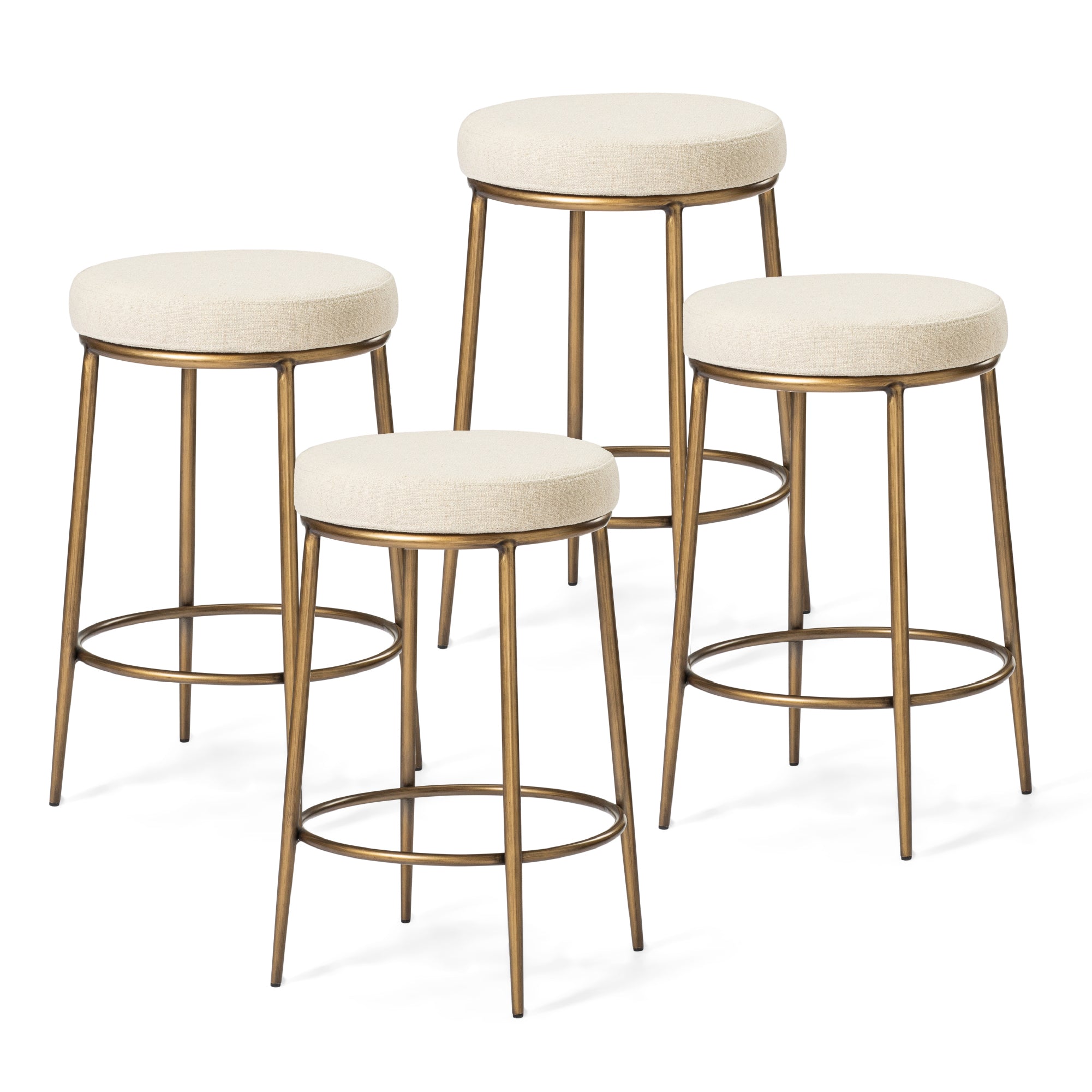 26" Stella Counter Stool in Aged Gold Finish with Beige Fabric (Set of