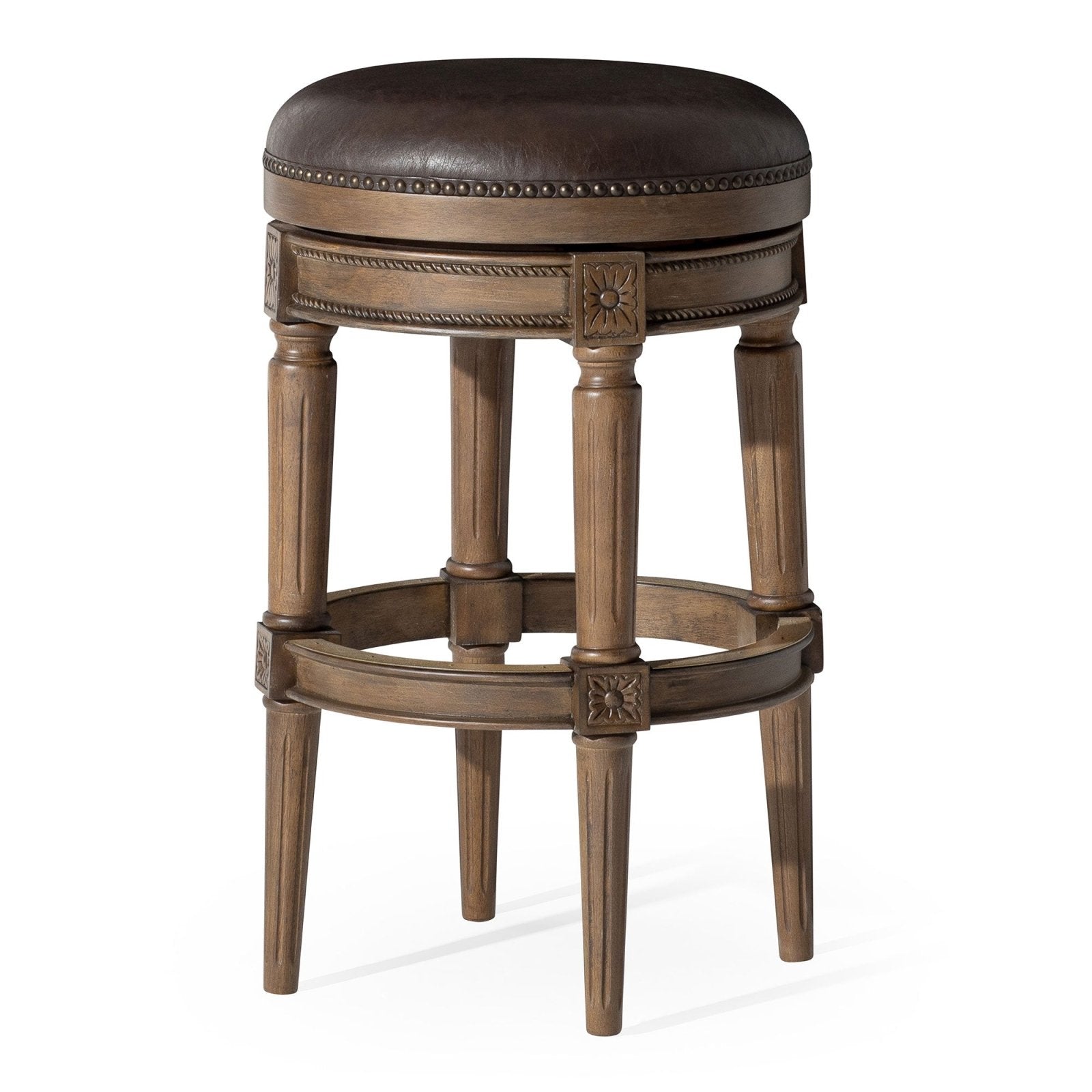 Pullman Backless Bar Stool In Walnut Finish With Marksman Saddle Vegan
