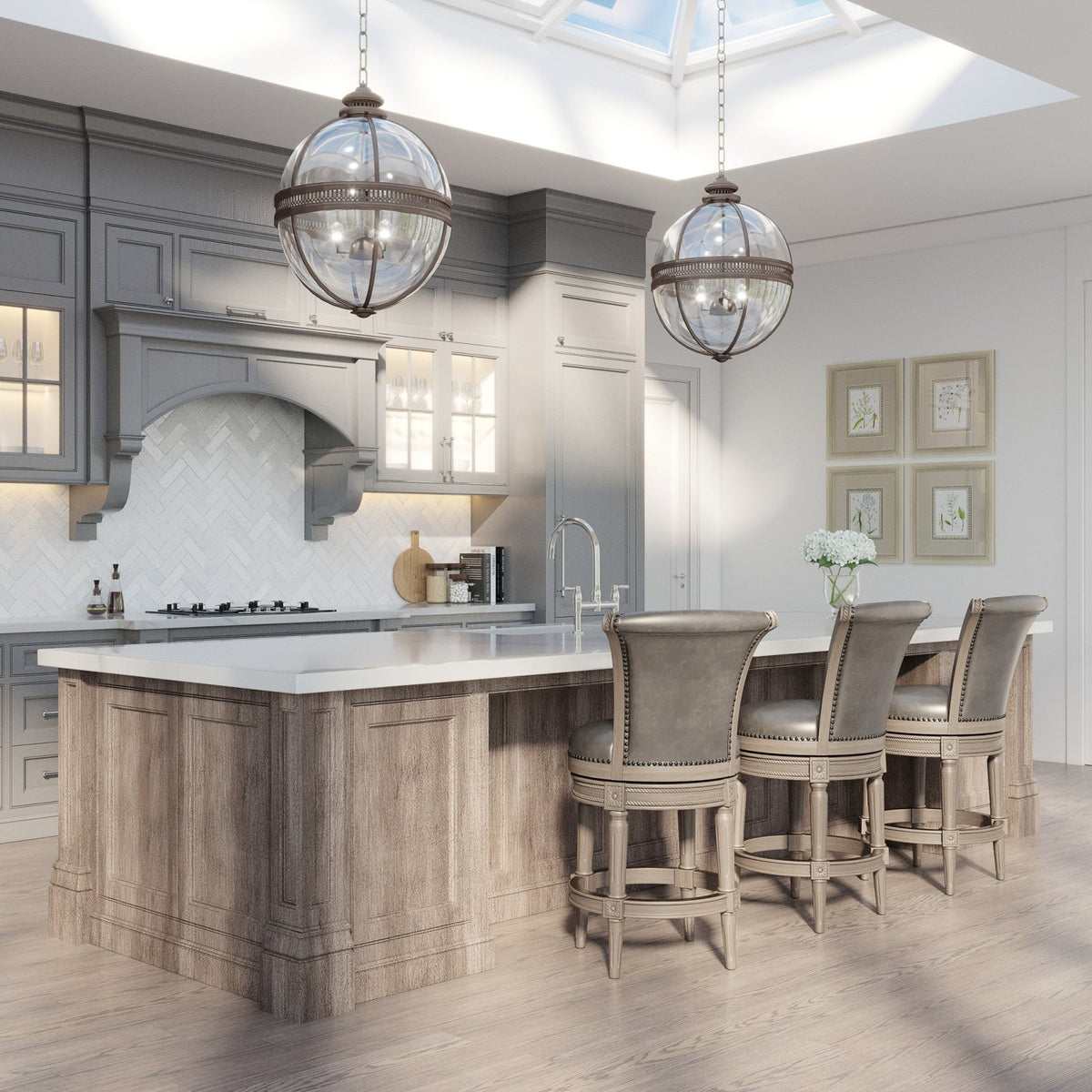 Eva Counter Stool in Reclaimed Oak Finish with Ronan Stone Vegan Leath